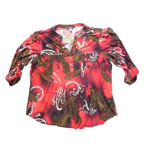 Vera Rose | Tops | Vera Rose Shirt Womens 2x Rhinestones Button Paisley ...